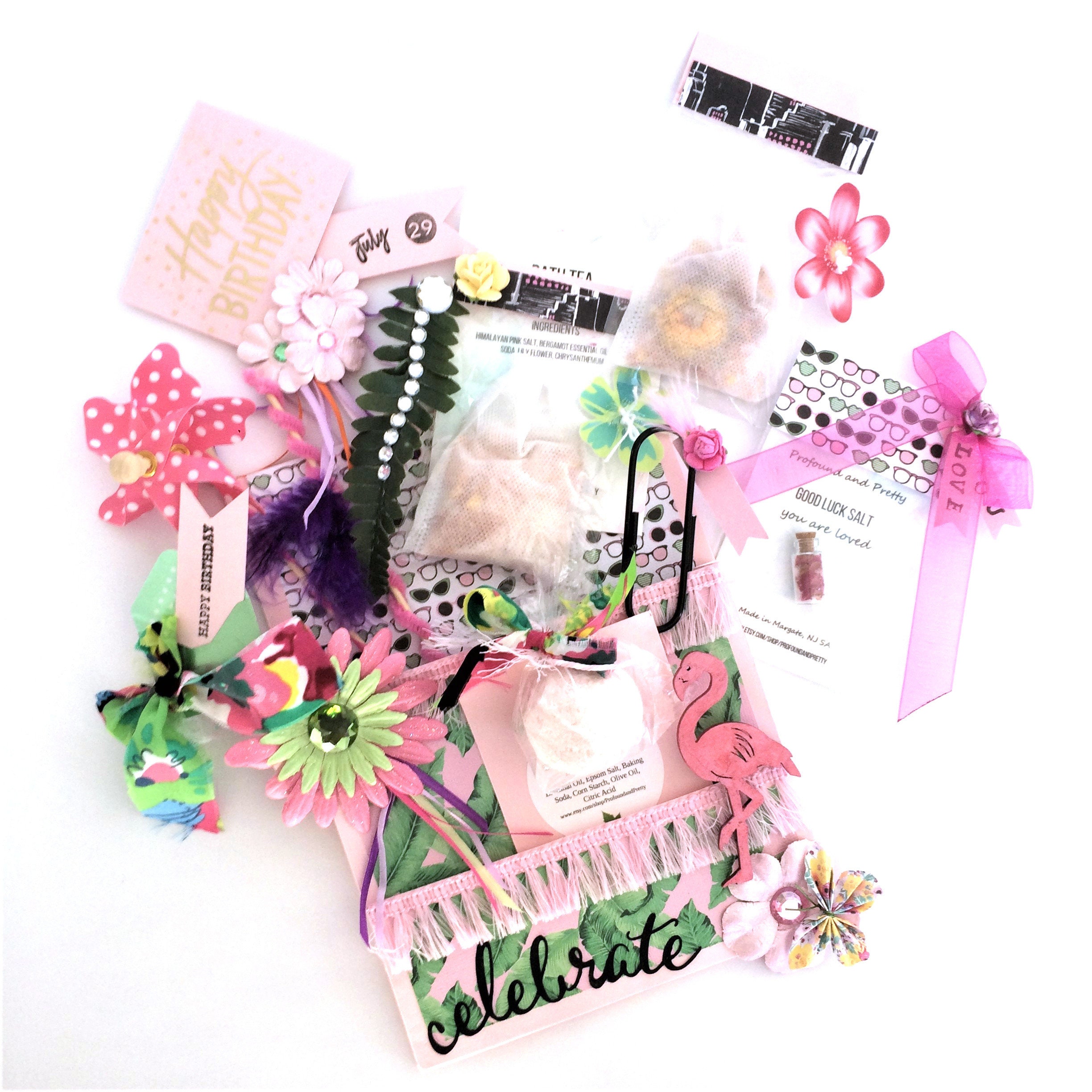 Birthday Gift Basket Tropical Gift Box Pink Flamingo Happy - Etsy