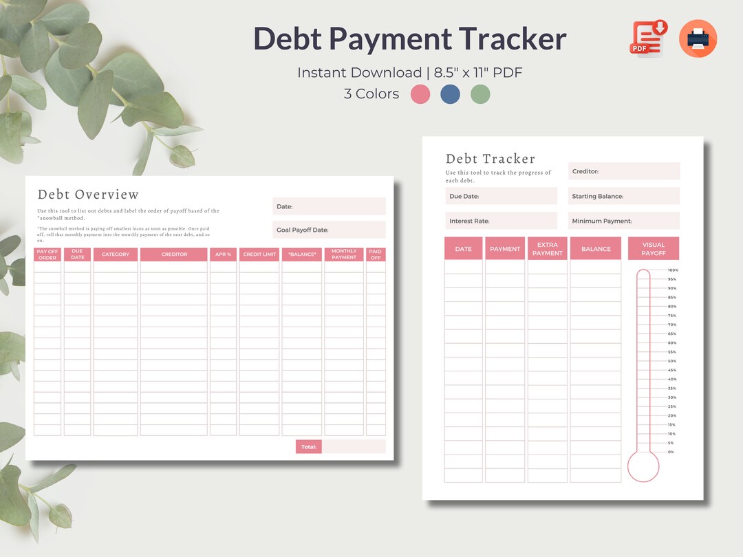 Debt Overview, Debt Payment Tracker, Printable, Planner, Debt Snowball ...