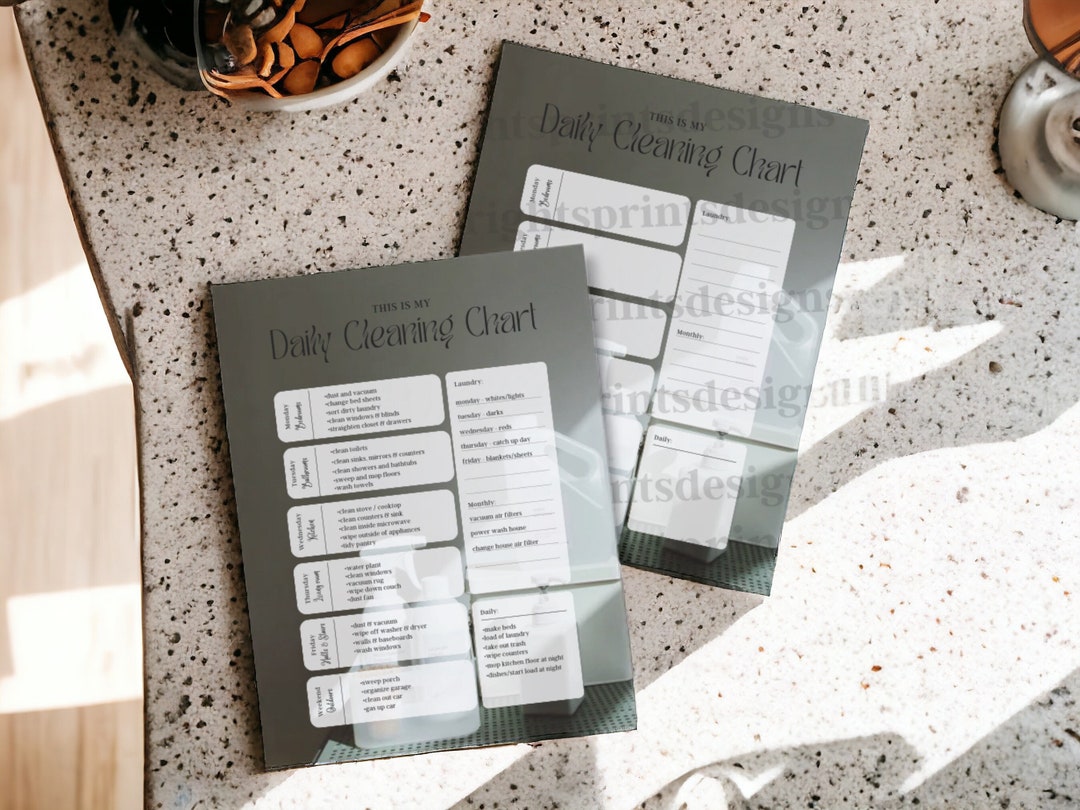 Editable Printable Cleaning Chart Checklist: Daily, Weekly, Monthly ...
