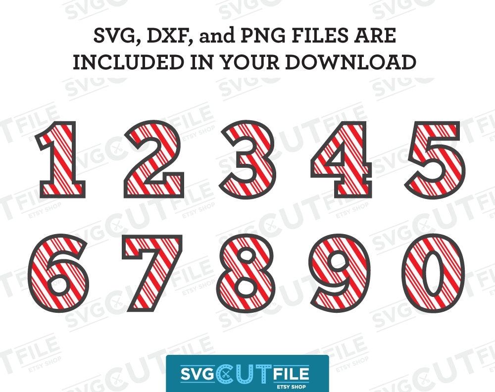 Candy cane number svg peppermint Christmas canes dxf holiday | Etsy