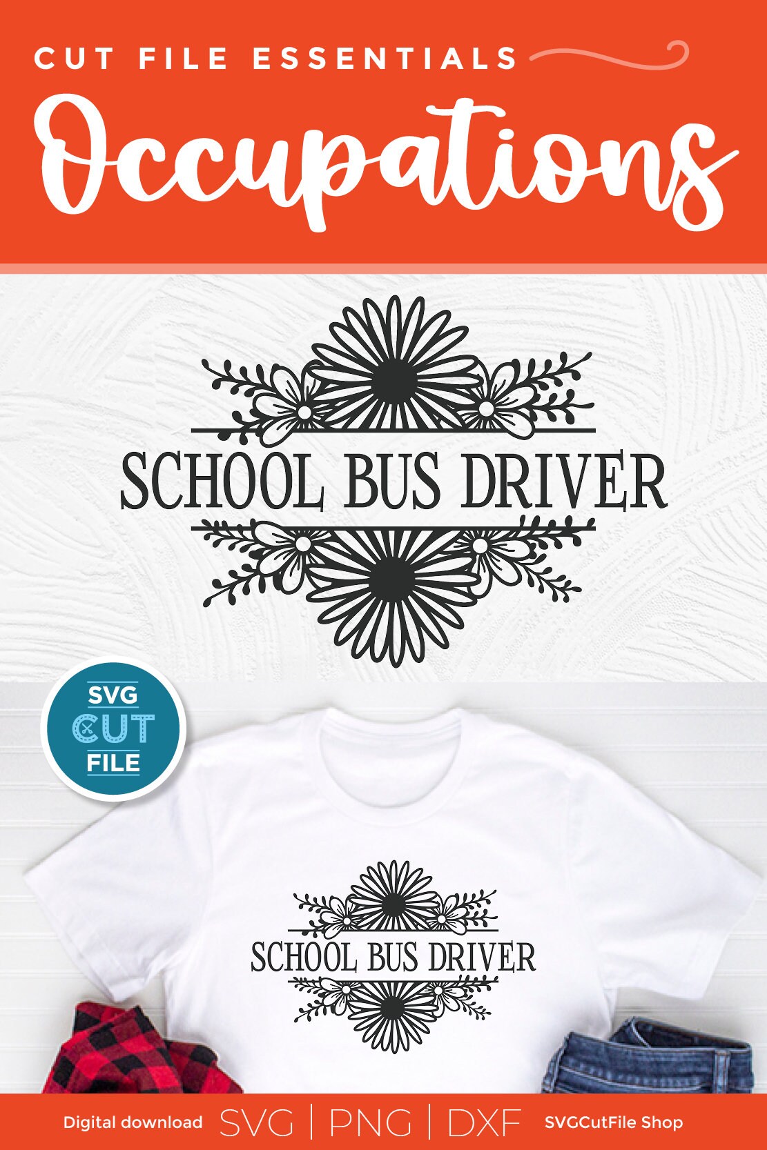 Bus Driver Svg, School Bus Svg, Schoolbus Driver Svg, Floral Split ...