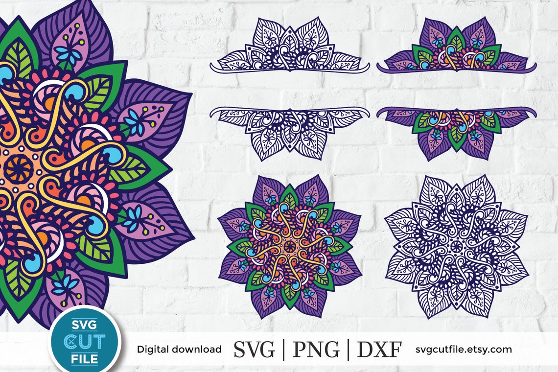 Split Mandala SVG Mandala Bundle With Colorful and Black & - Etsy