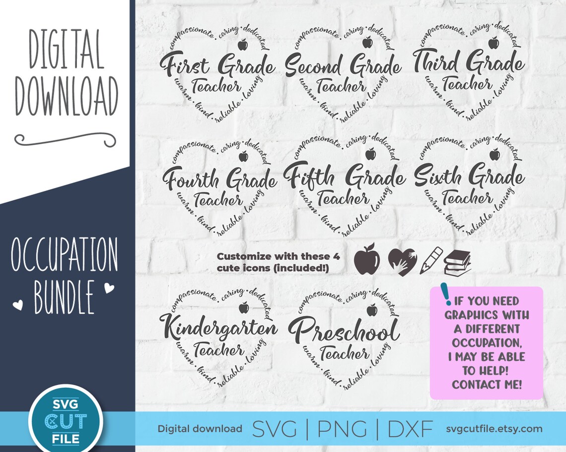 Teacher Bundle Svg, First Grade Teacher Svg, 1st Grade, First Grade Kit ...