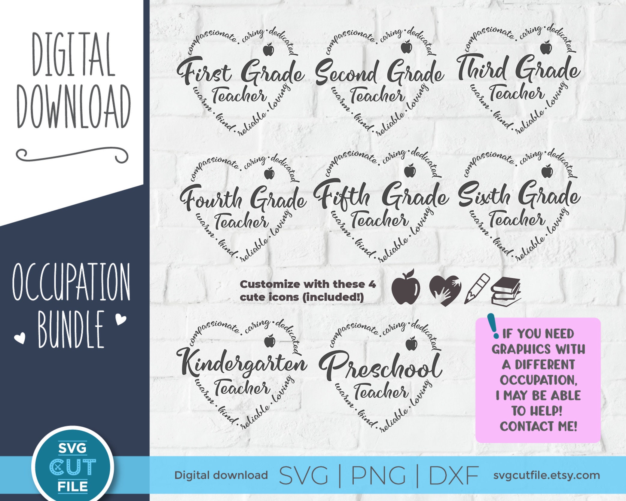 Teacher bundle svg first grade teacher svg 1st Grade First | Etsy