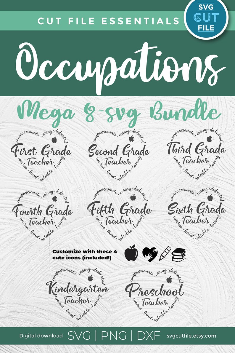 Teacher Bundle Svg, First Grade Teacher Svg, 1st Grade, First Grade Kit ...