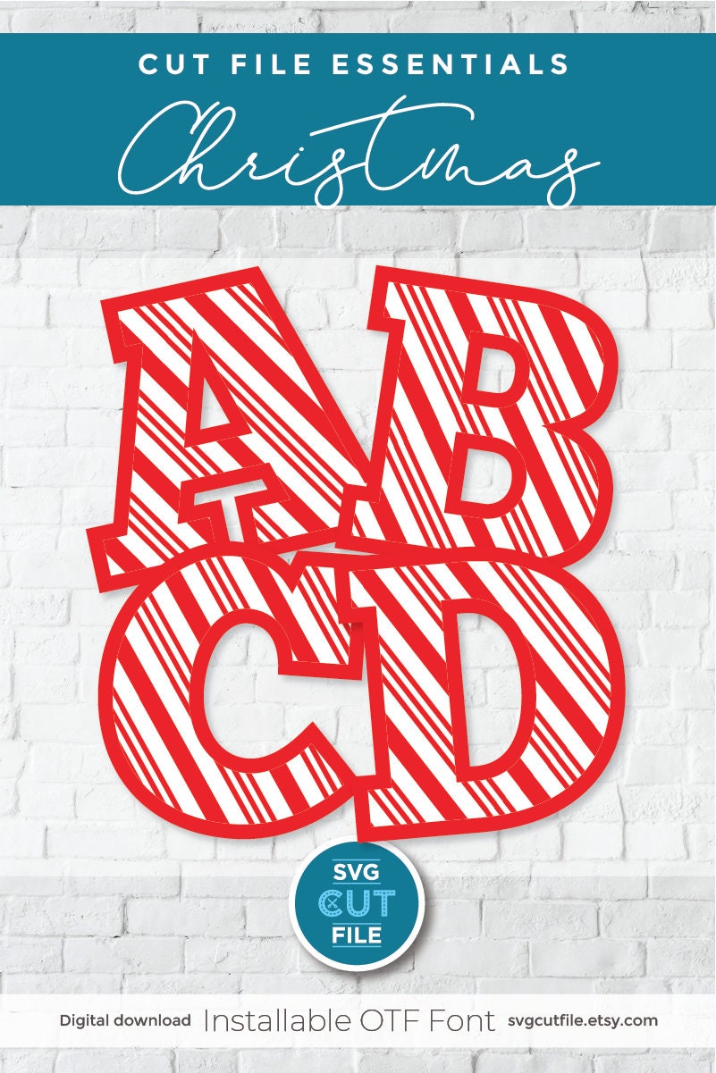 Candy Cane Letters OTF Installable Font, Striped Christmas Canes ...