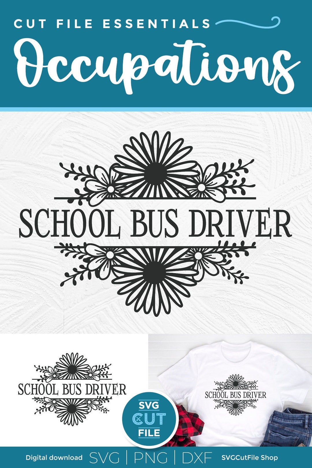 Bus Driver Svg, School Bus Svg, Schoolbus Driver Svg, Floral Split ...