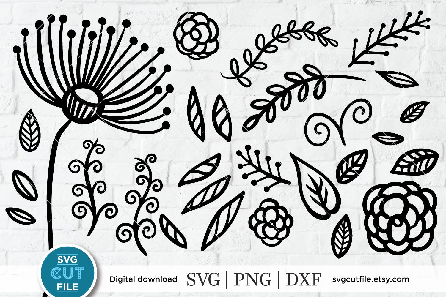 Floral Elements Svg, Flourish Svg, Dandelion Svg, Floral Svg, Flower ...