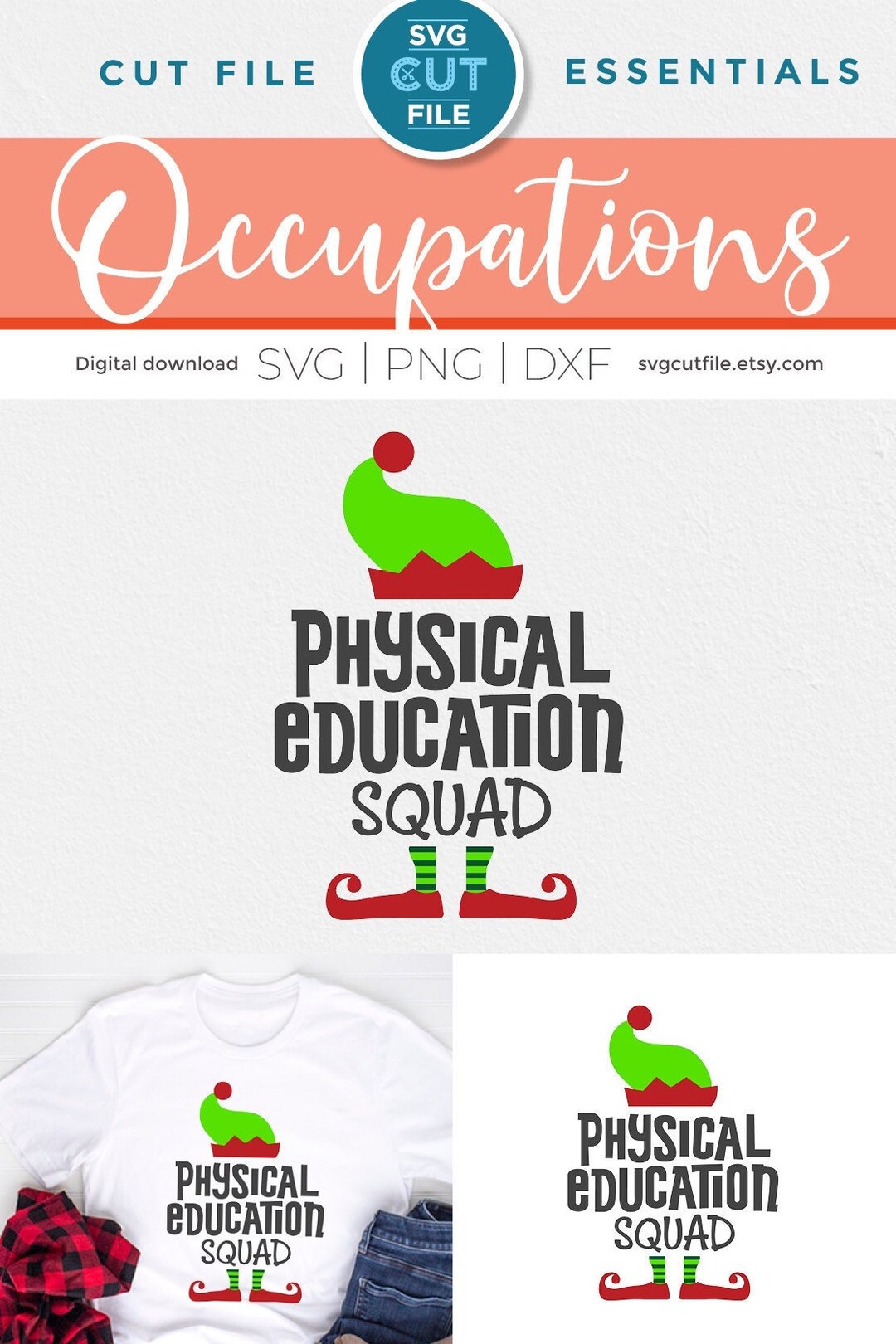 Christmas Physical Education Svg, Sublimation Png, PE Christmas Elf ...