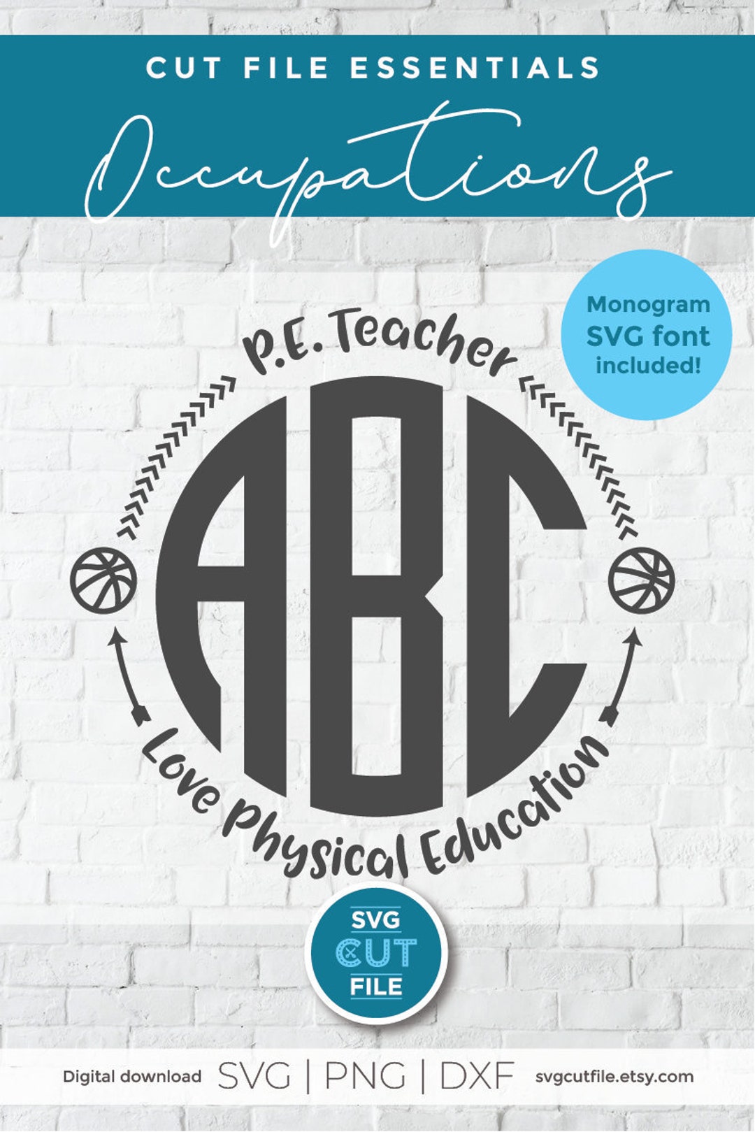 PE Teacher Svg, PE Teacher Monogram Svg, Physical Education, Teacher ...