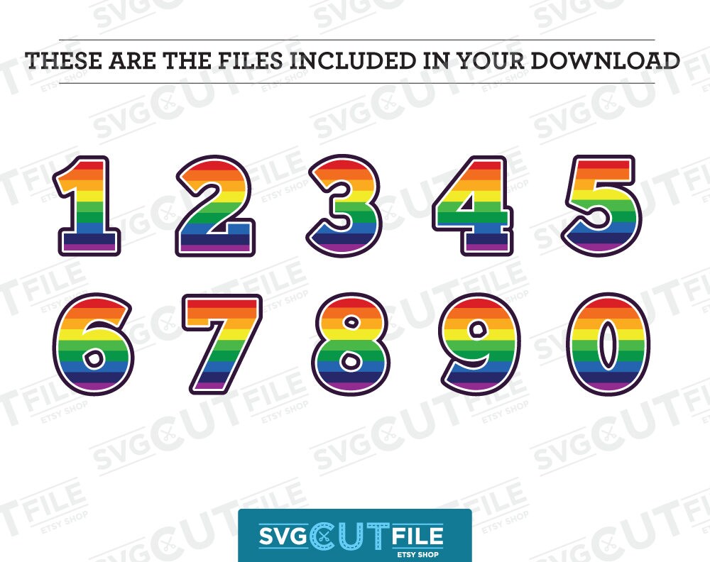 Rainbow numbers svg colorful numbers svg unicorn birthday | Etsy