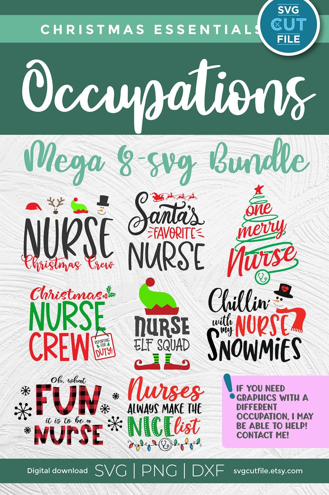 Christmas Nurse Svg, Bundle Elf, Holiday Nurse Svg, Dxf, Xmas, One ...