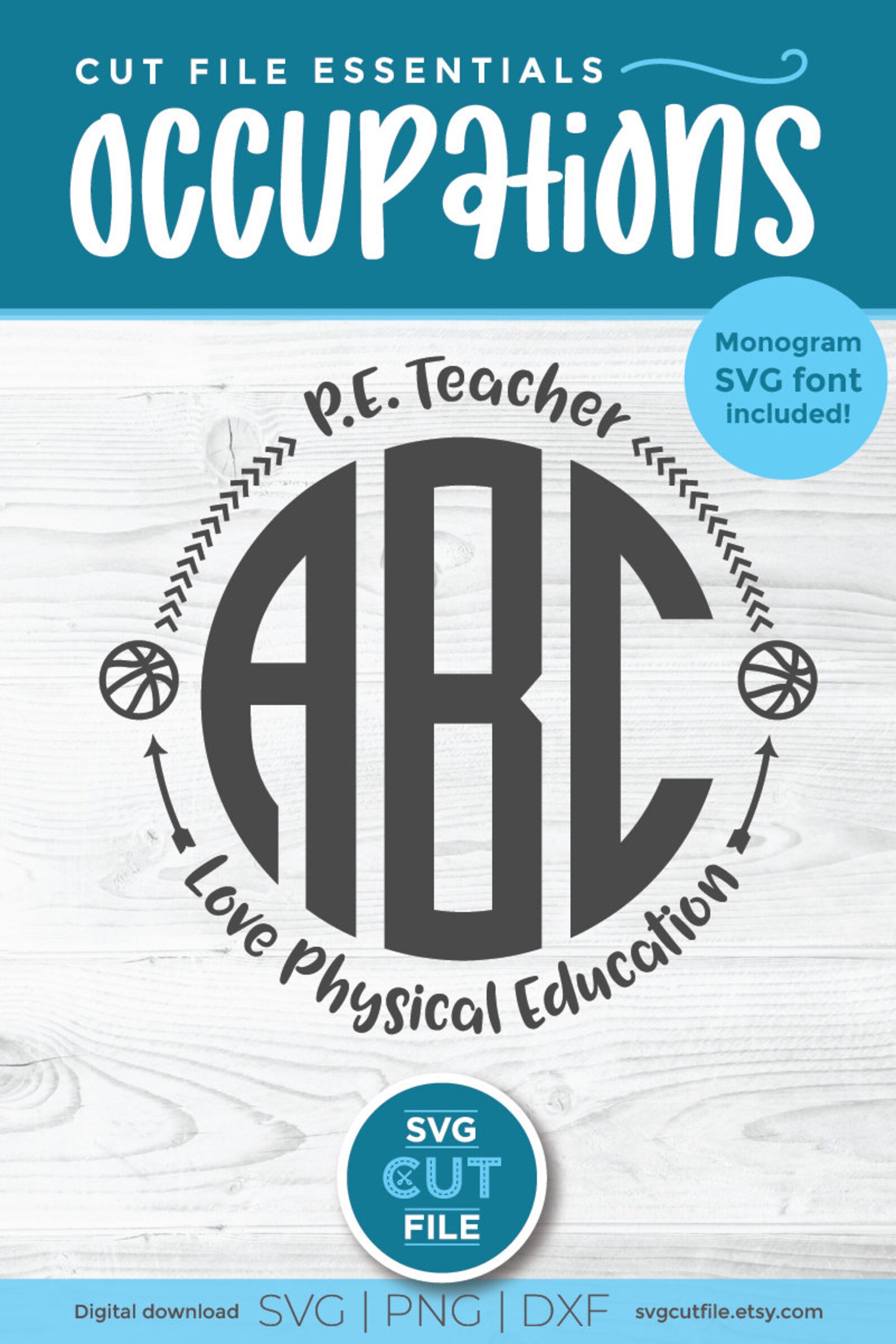 PE Teacher Svg PE Teacher Monogram Svg Physical Education - Etsy
