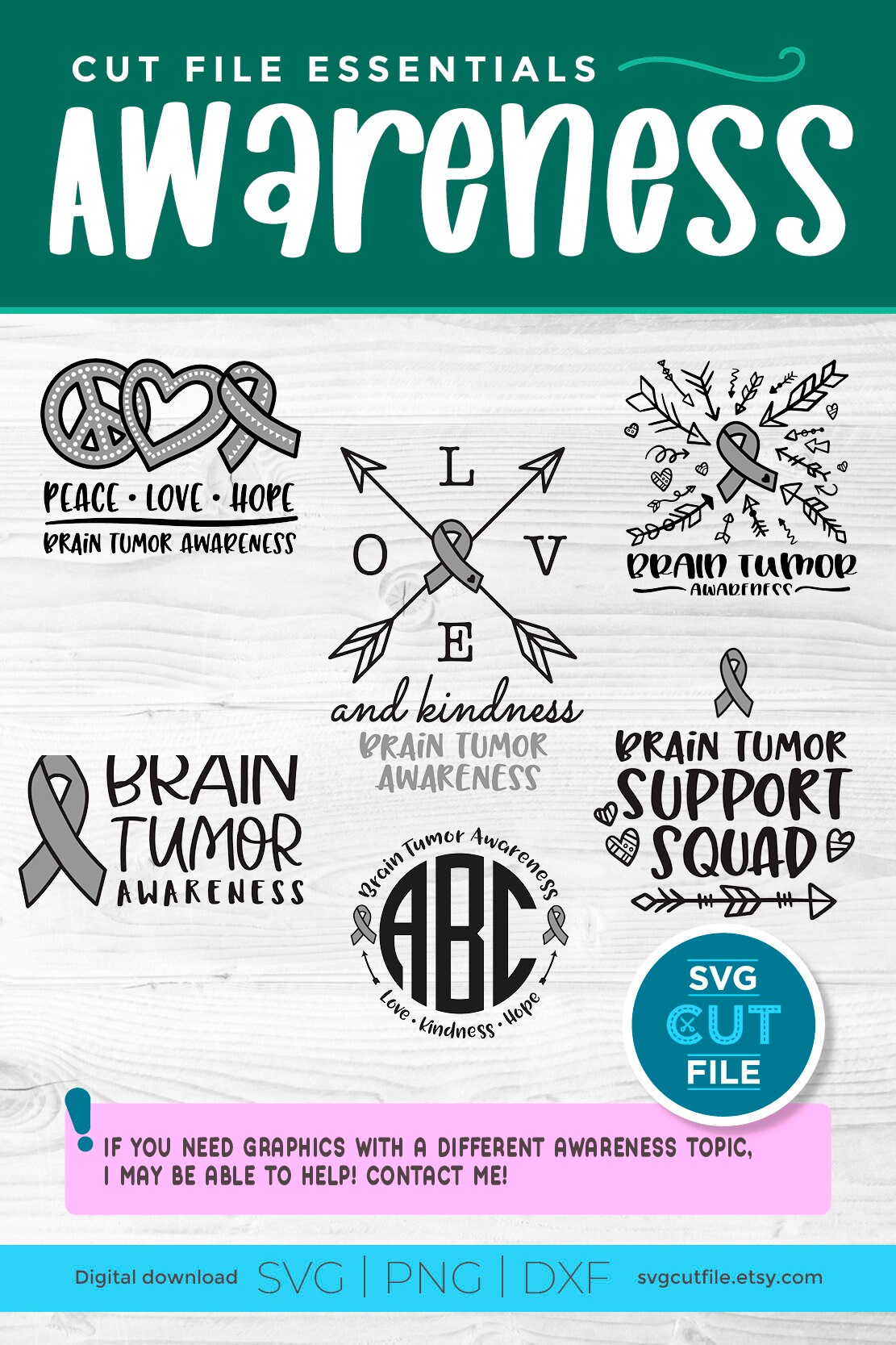 Brain tumor svg bundle brain tumor awareness brain cancer | Etsy