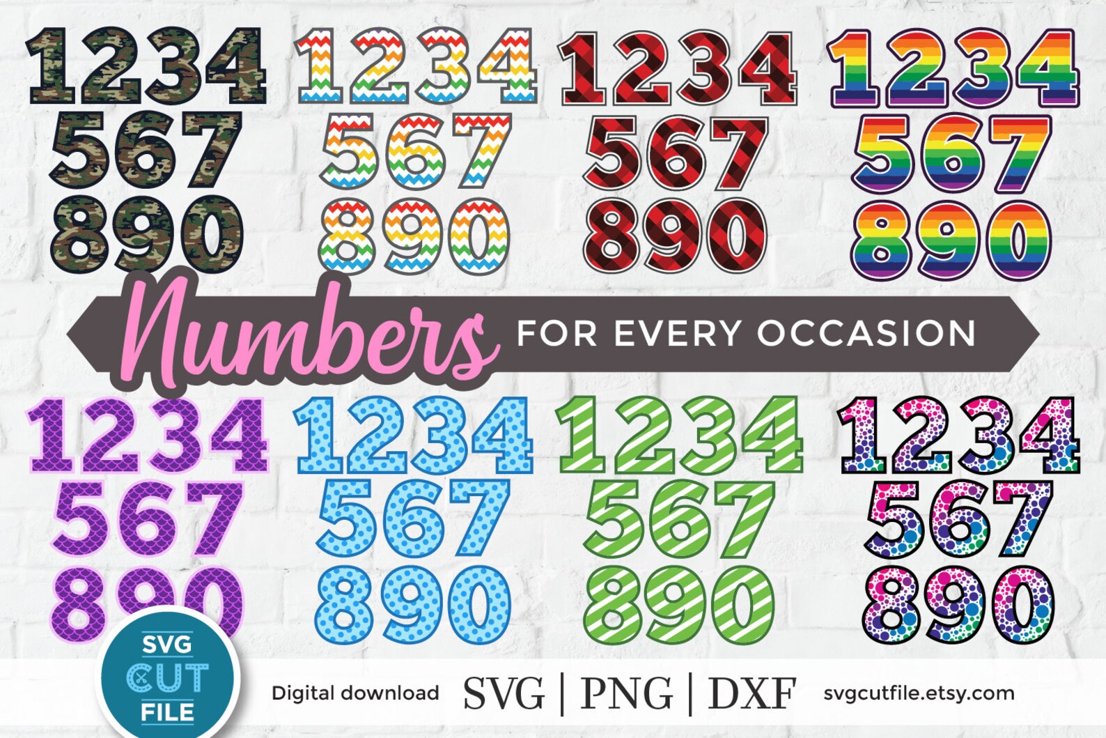 Numbers Bundle, Polka Dot Numbers Svg, Chevron Numbers, Buffalo Plaid ...