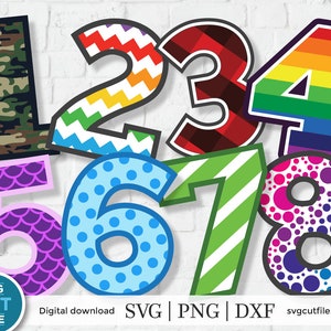 Numbers Bundle, Polka Dot Numbers Svg, Chevron Numbers, Buffalo Plaid ...