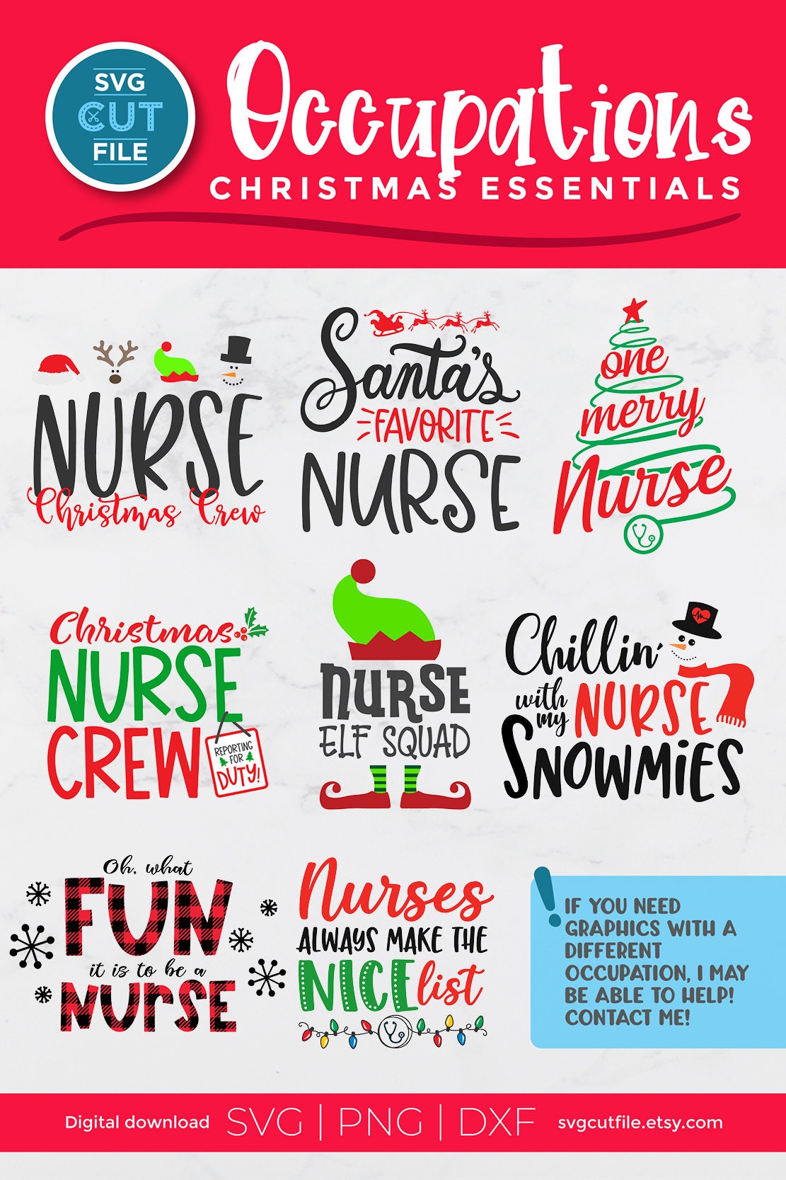 Christmas Nurse Svg, Bundle Elf, Holiday Nurse Svg, Dxf, Xmas, One ...