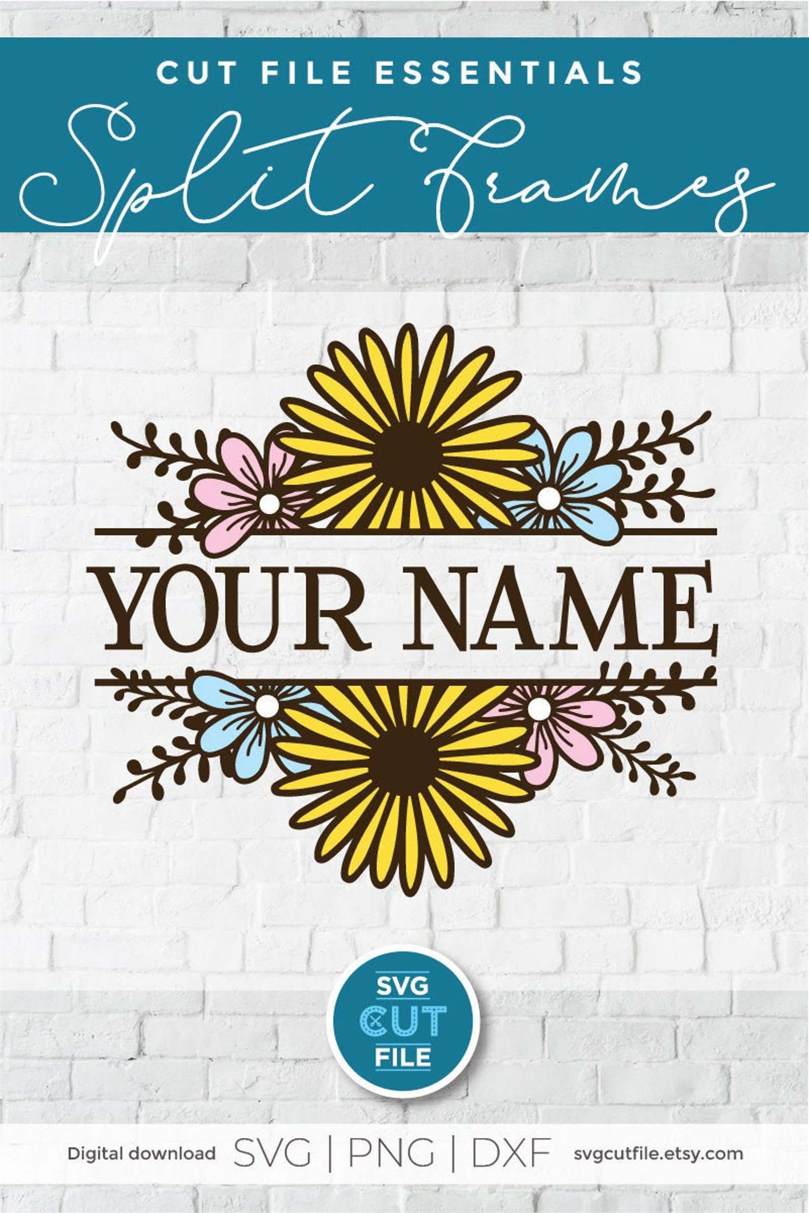 Sunflower Split Monogram Svg, Sunflower Border Svg, Sun Flower Split ...