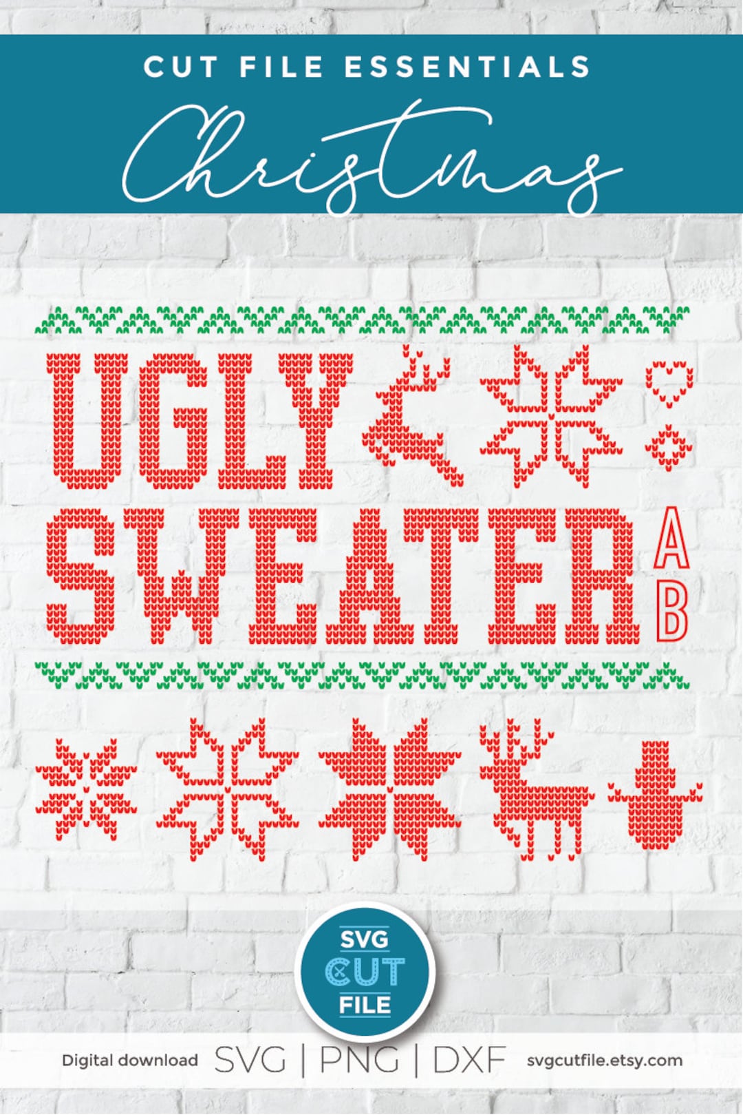 Ugly Christmas Sweater Font Svg, Tacky Christmas Jumper Svg, Cross ...