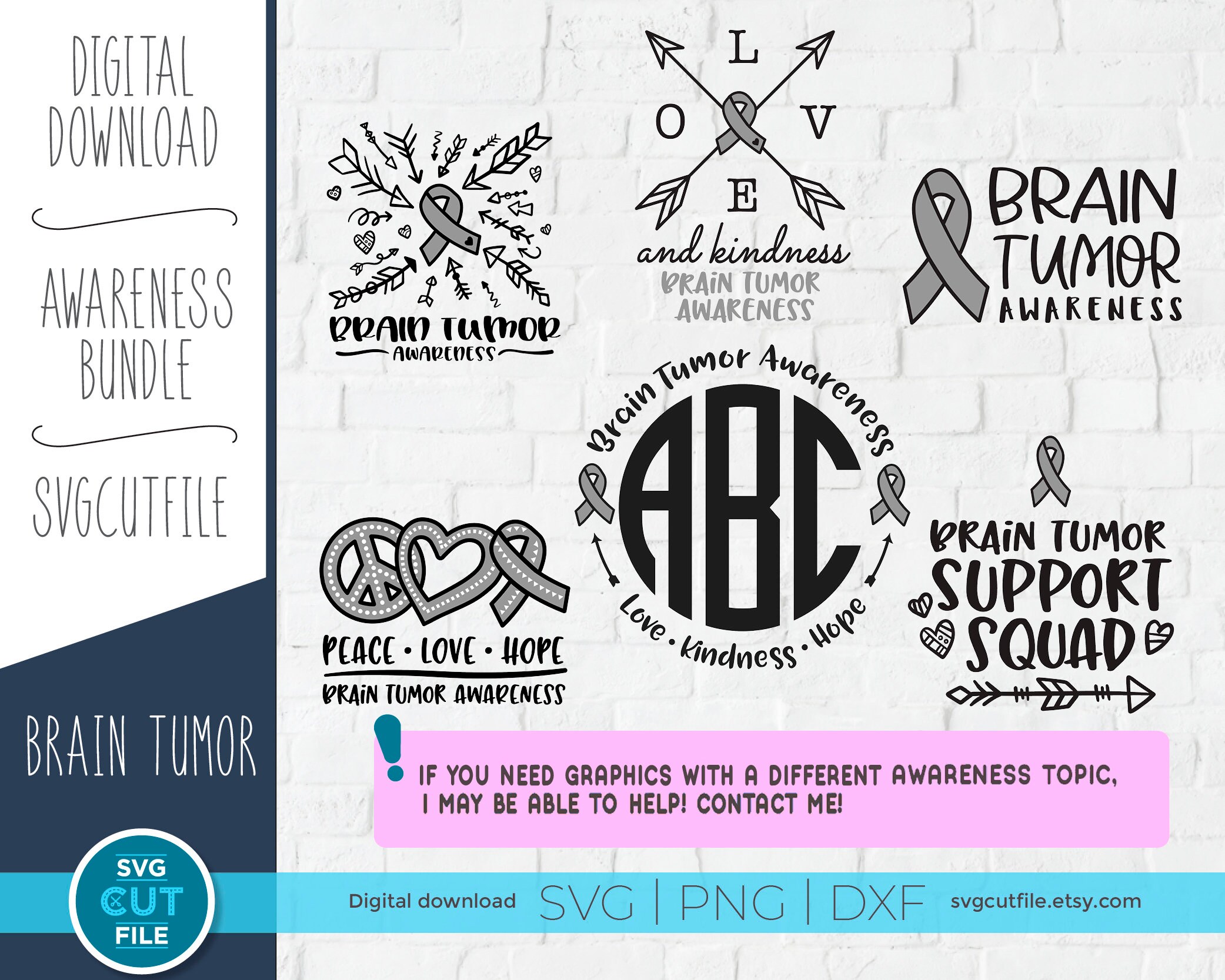 Brain tumor svg bundle brain tumor awareness brain cancer | Etsy