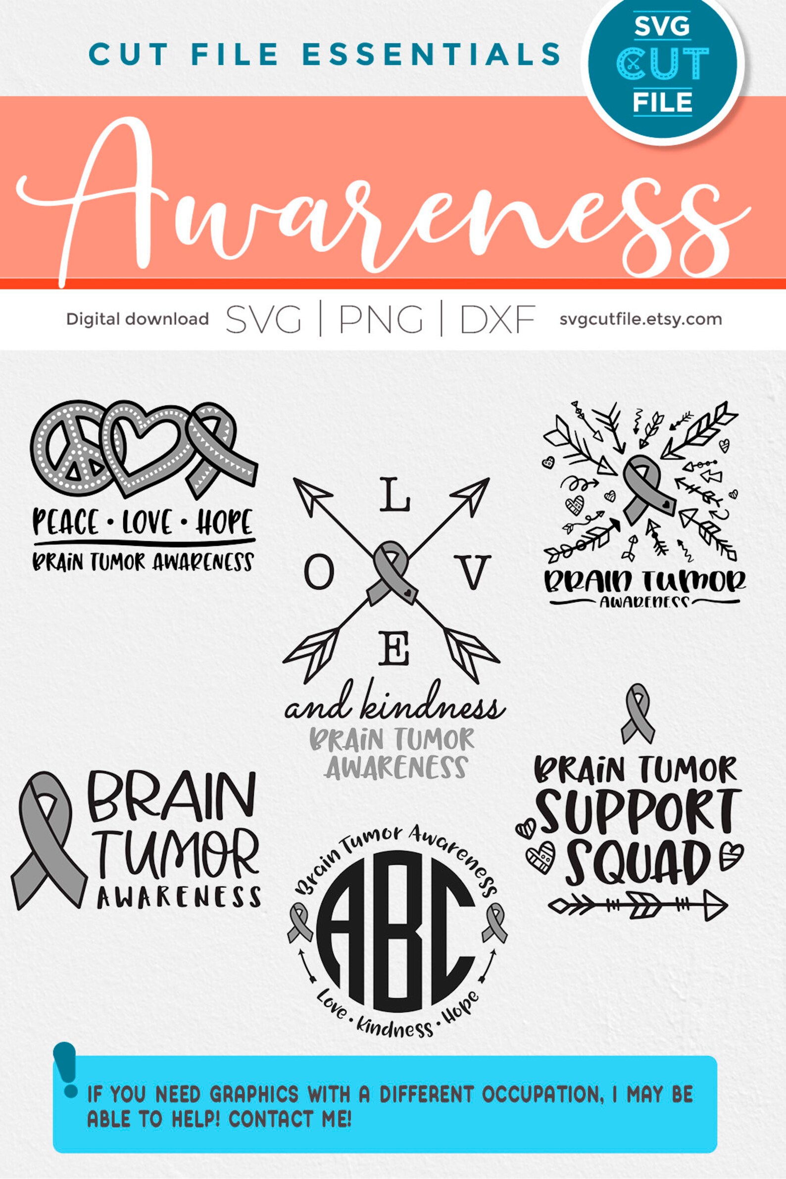 Brain tumor svg bundle brain tumor awareness brain cancer | Etsy