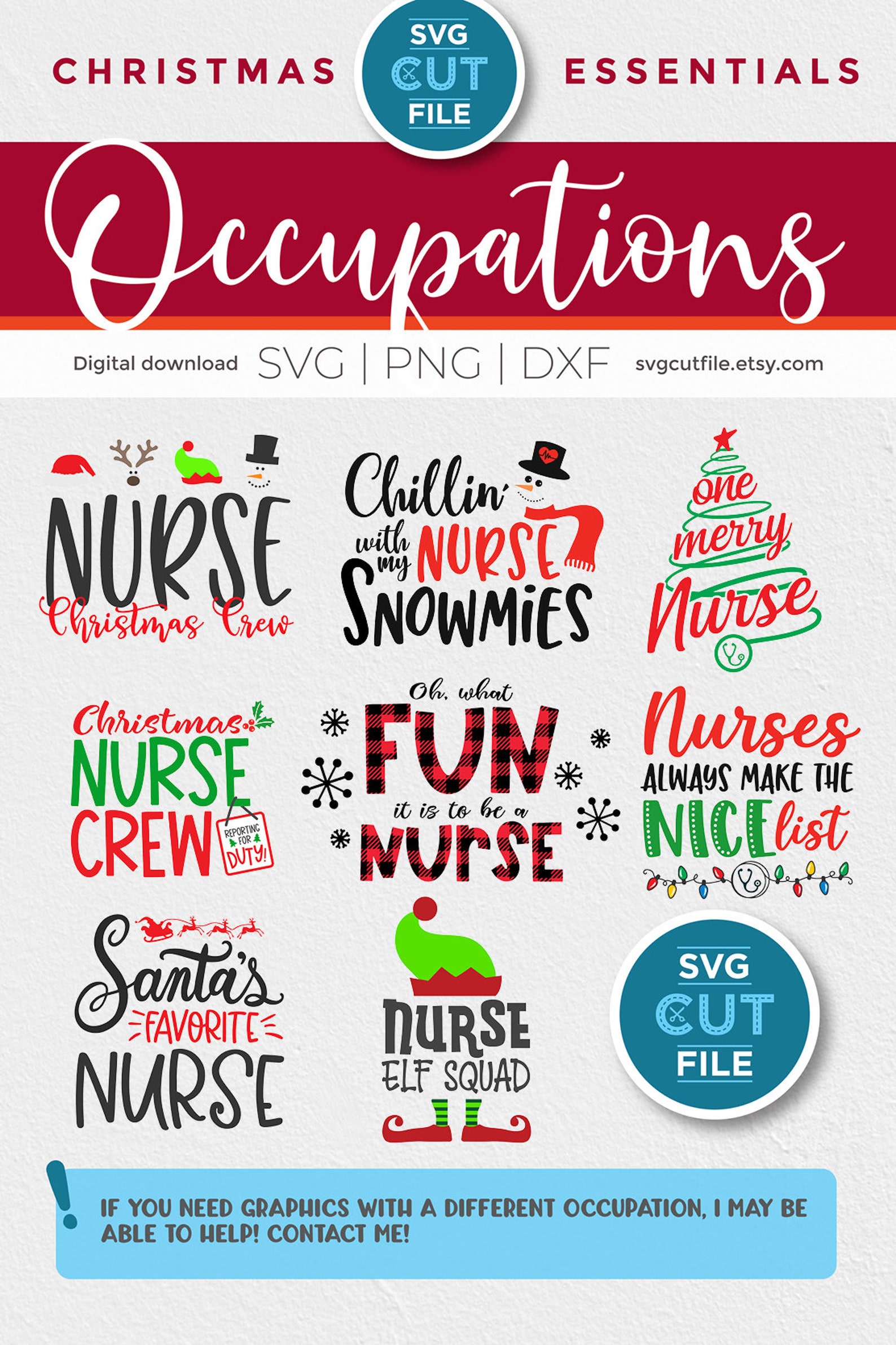 Christmas Nurse Svg, Bundle Elf, Holiday Nurse Svg, Dxf, Xmas, One ...