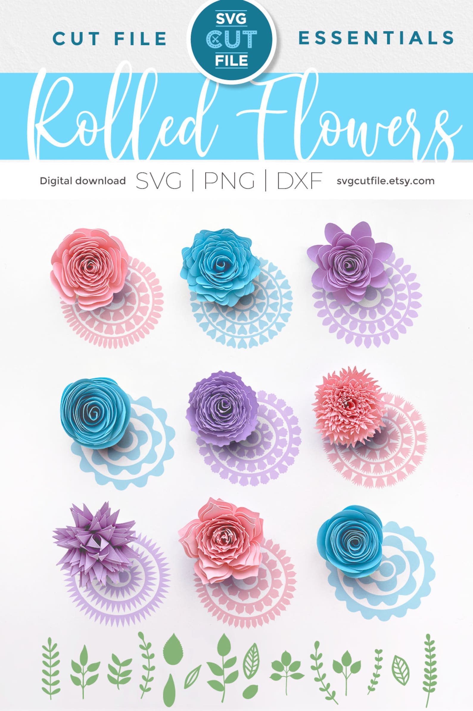 Rolled Flower Svg, Rolled Paper Flowers Svg, Rolled Rose, Template ...