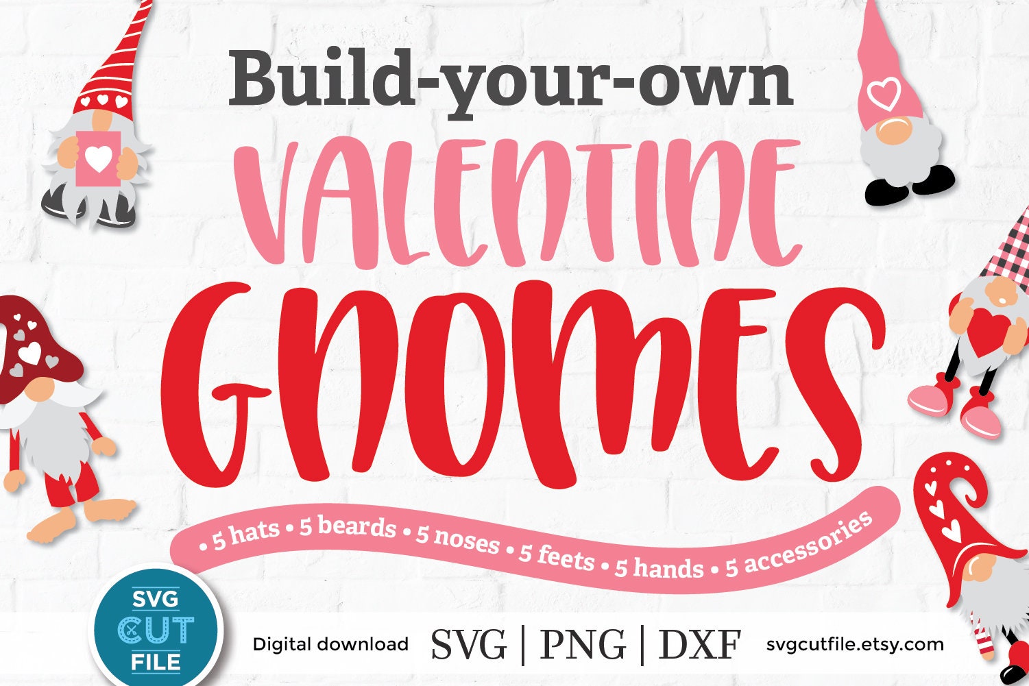 Valentine gnome svg Gnome kit svg valentine gnomes svg | Etsy