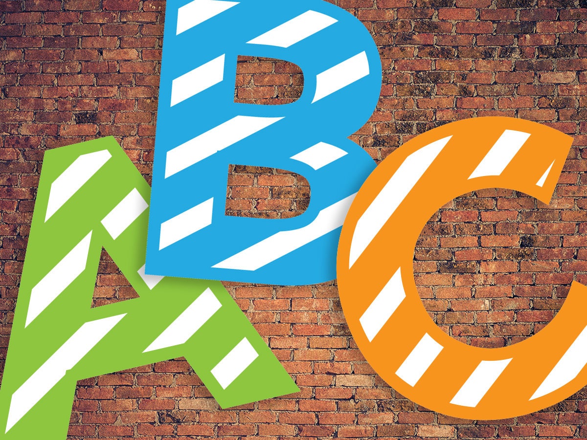 Striped letters svg stripe alphabet font monogram candy | Etsy