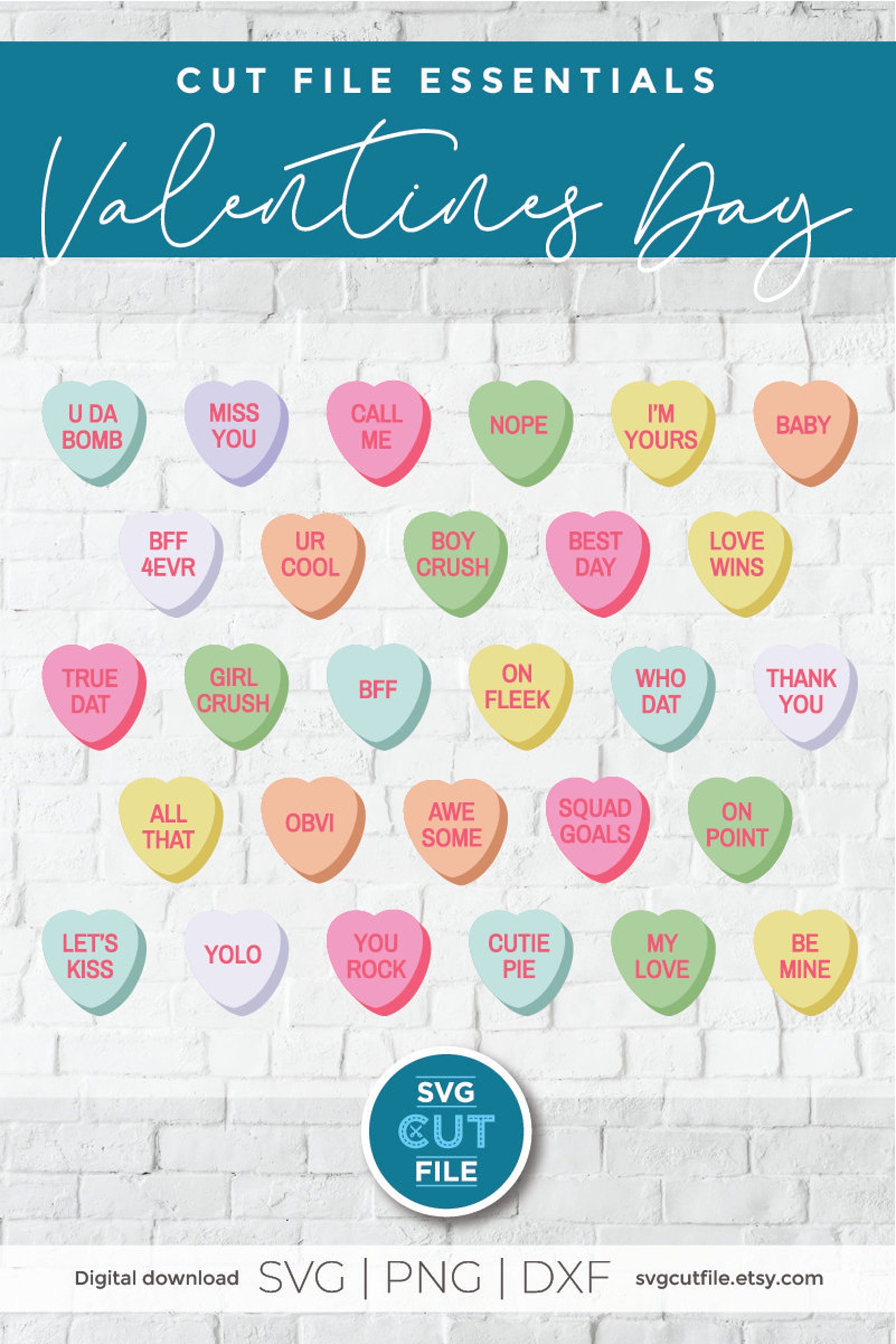 Conversation Hearts Svg Candy Heart Valentine Conversation - Etsy