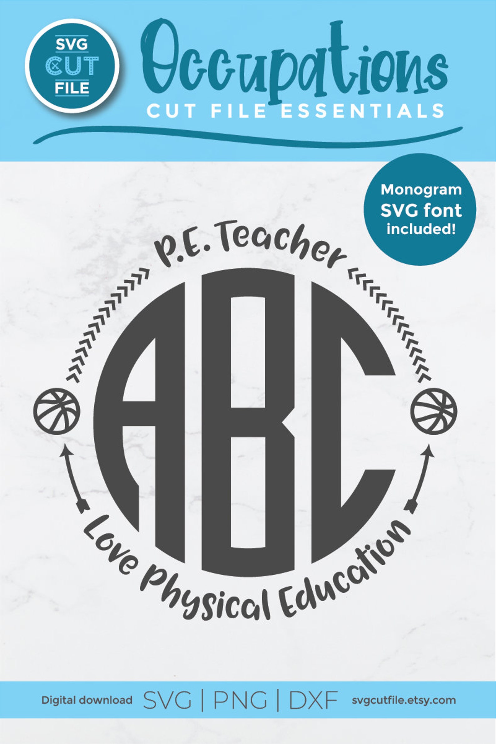 PE Teacher Svg PE Teacher Monogram Svg Physical Education - Etsy