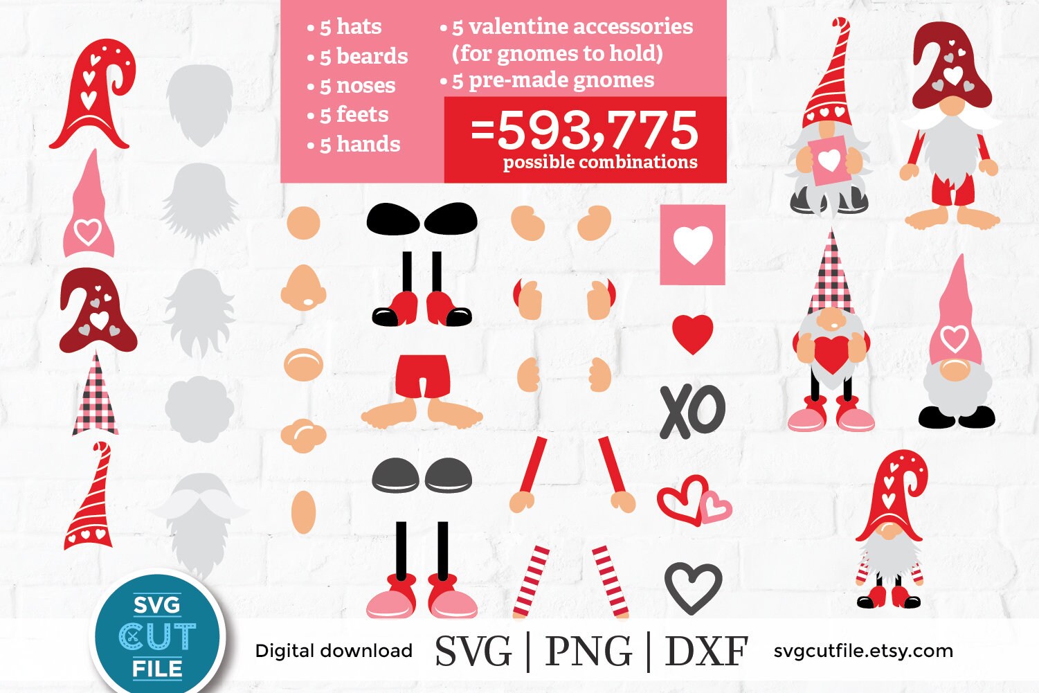 Valentine gnome svg Gnome kit svg valentine gnomes svg | Etsy