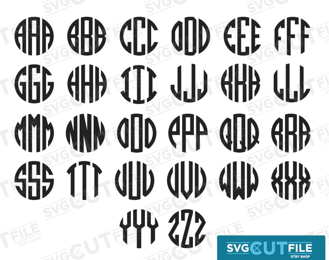 Monogram Letters Svg Round Alphabet Font Monogram Cute | Etsy