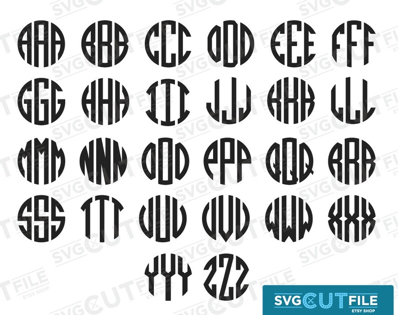 Monogram Letters Svg, Round Alphabet Font Monogram, Cute Birthday ...