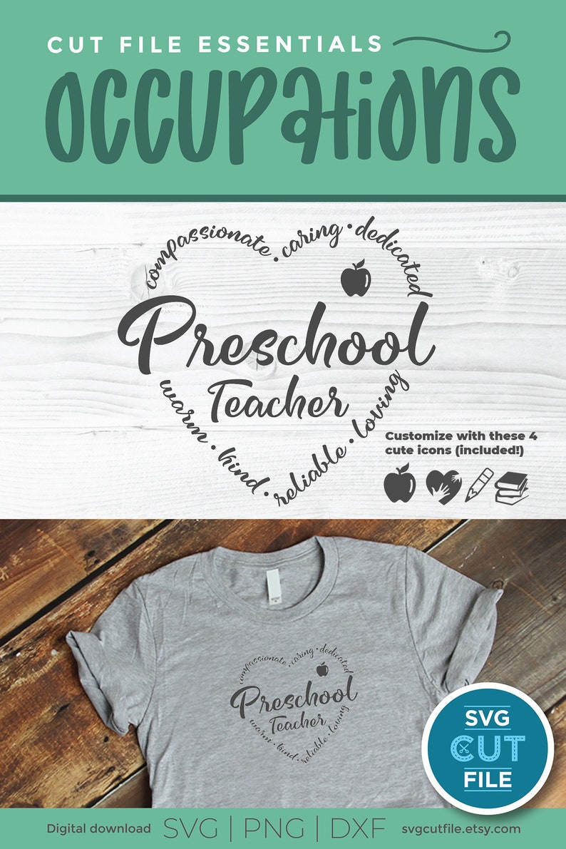 Preschool Teacher Svg, Preschool Svg, Preschool Heart Svg, First Day ...