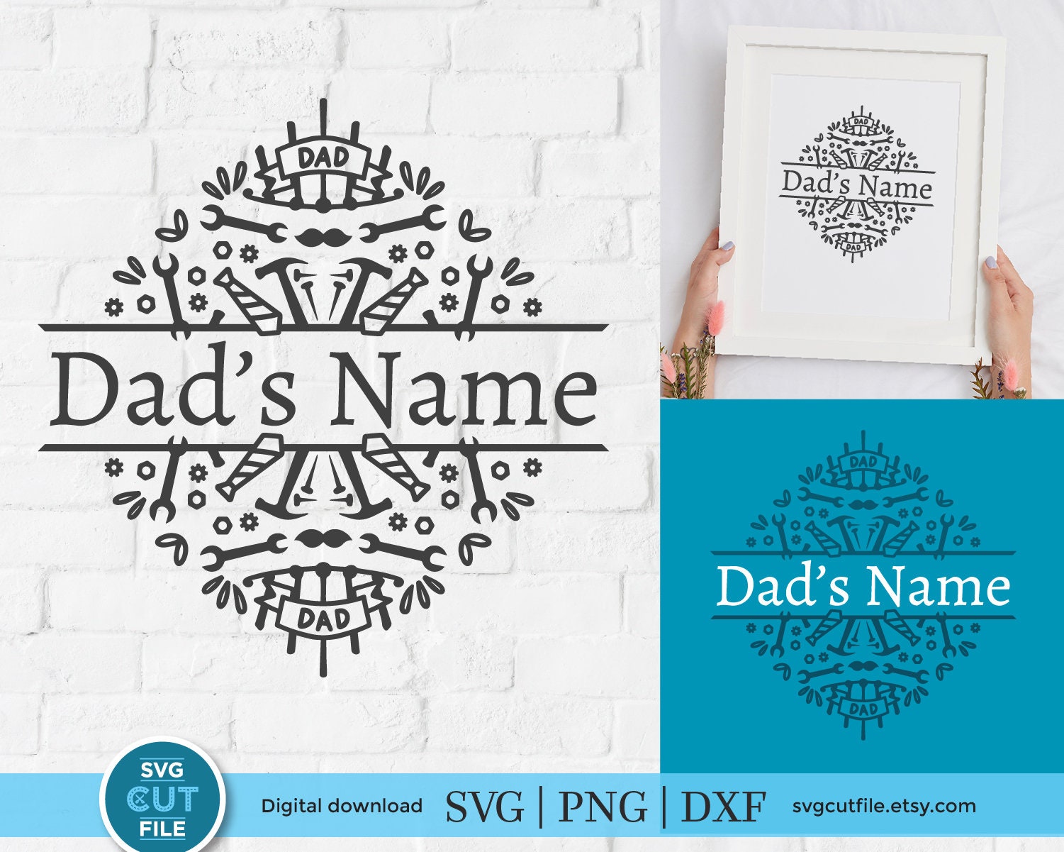 Father's Day Split Monogram Svg, Dad Border Svg, Manly Mandala, Split ...