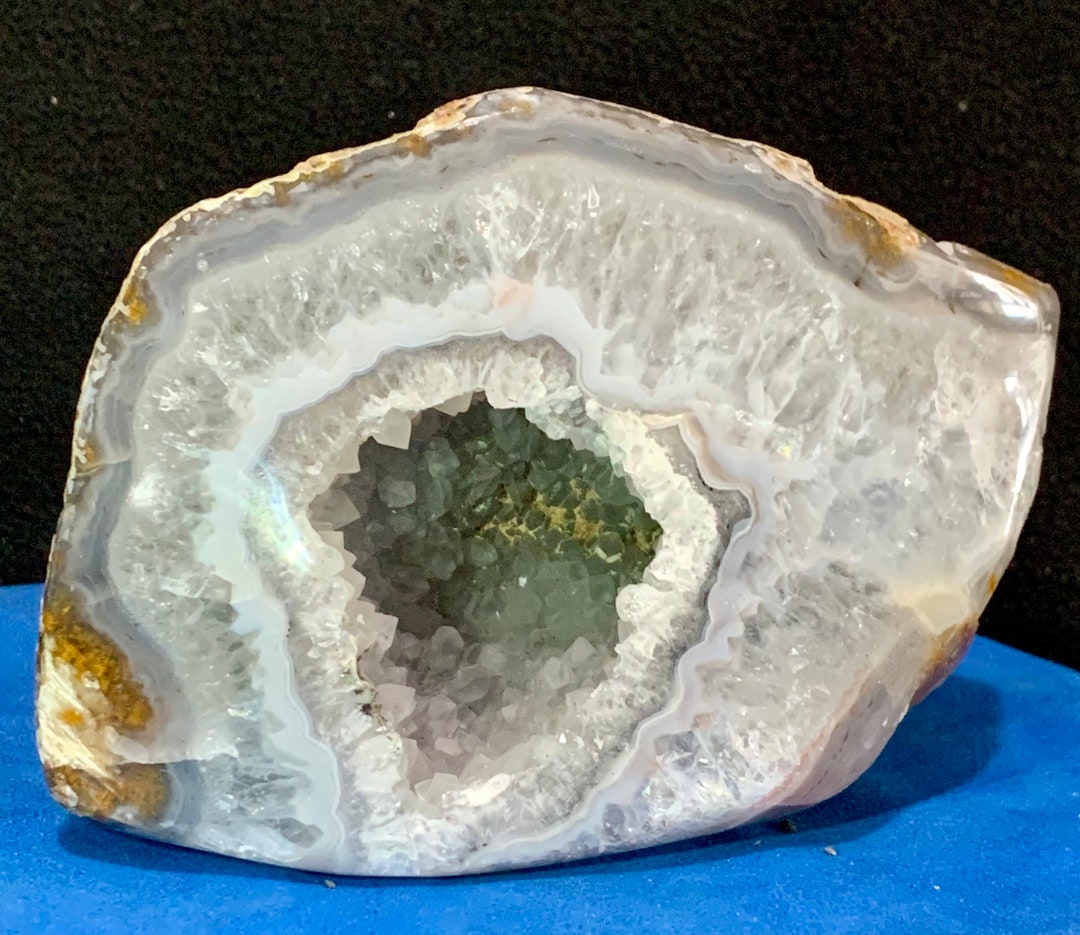 Brazilian Blue Agate Geode Half With Quartz Crystal Pocket - Etsy