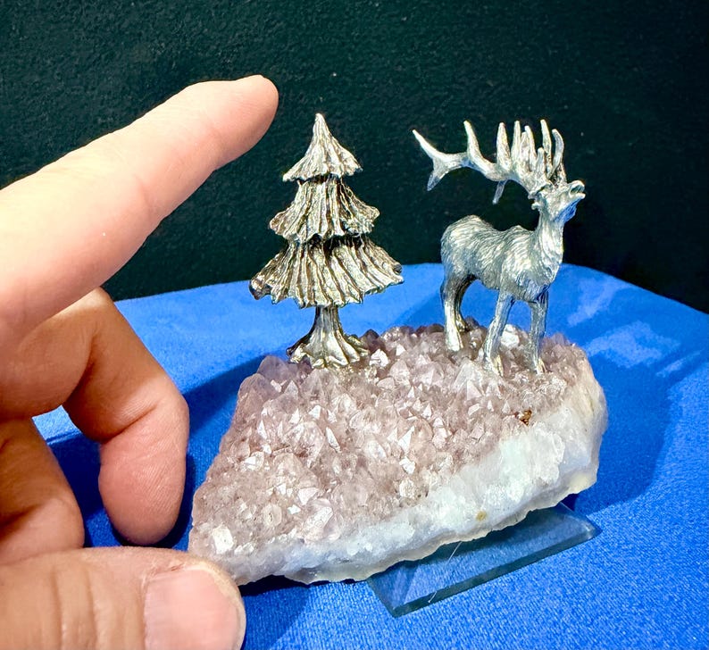 Pewter Elk and Pine Tree on Amethyst Base - Etsy
