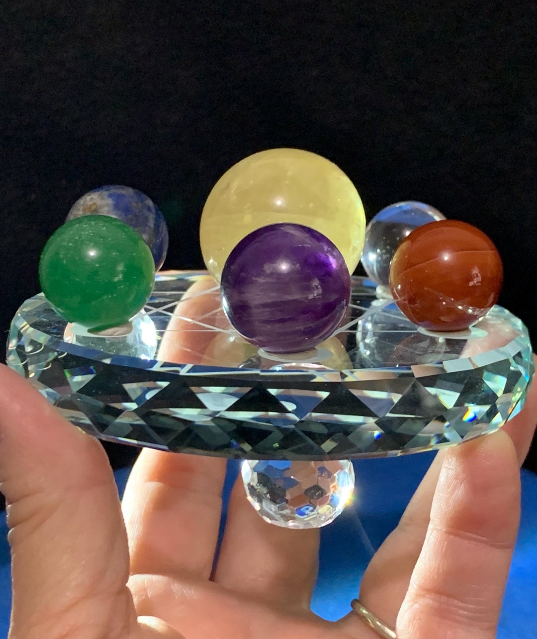 7 Chakra Mini Sphere on Crystal Grid - Etsy