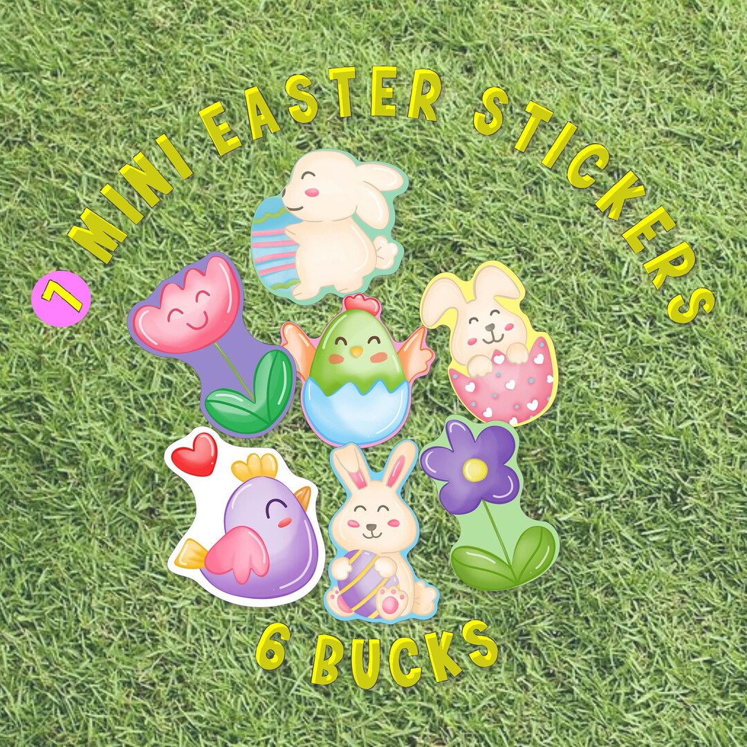 Mini Easter Sticker Set: 7 for 6 Bucks. Cute Cartoony Easter Decals ...