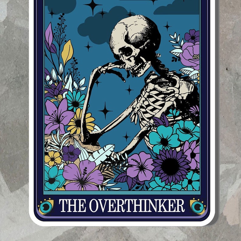 The Overthinker Sticker: Tarot Card Skeleton the Overthinker - Etsy