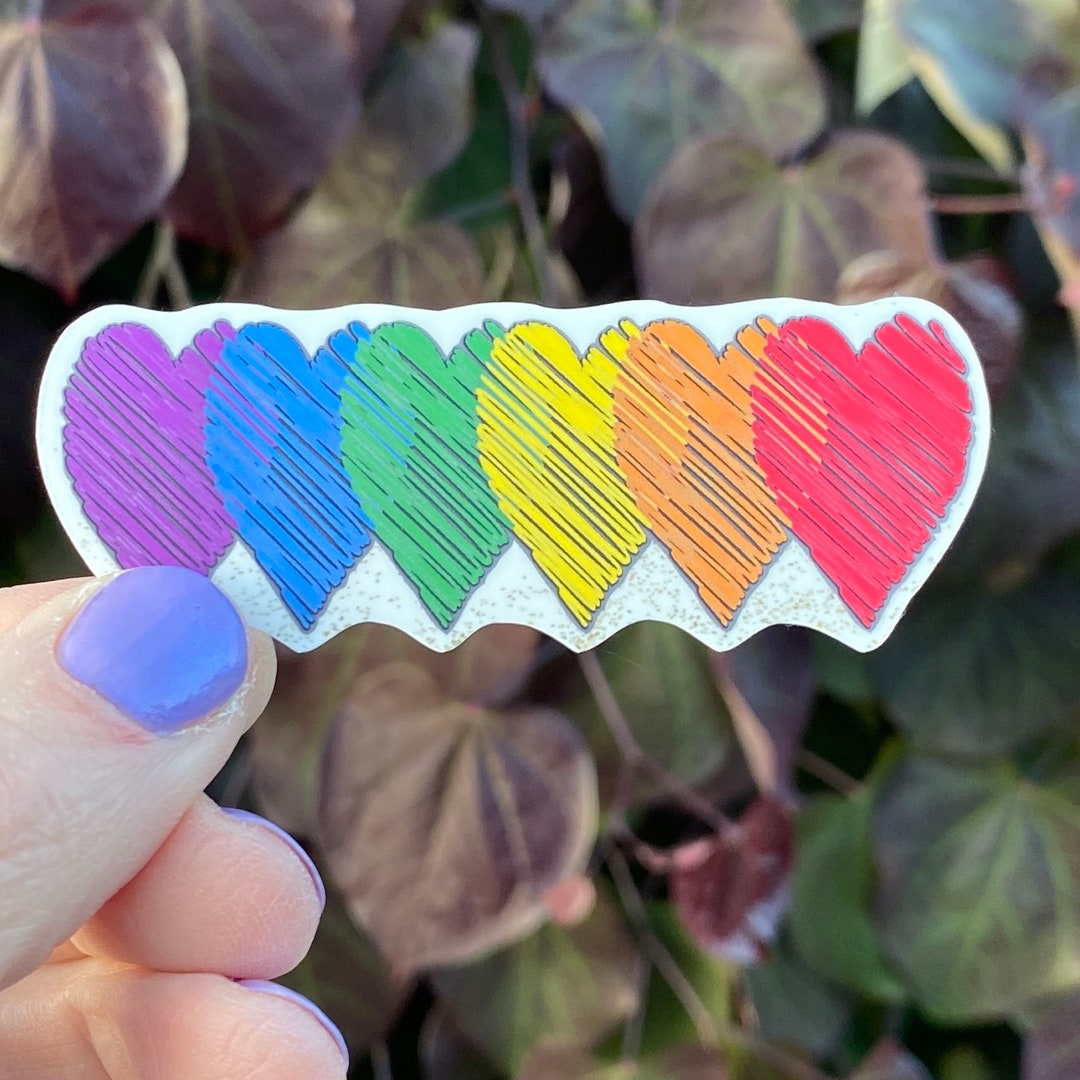 Rainbow Hearts Sticker: Handmade Vinyl Decal, Laptop Decal - Etsy