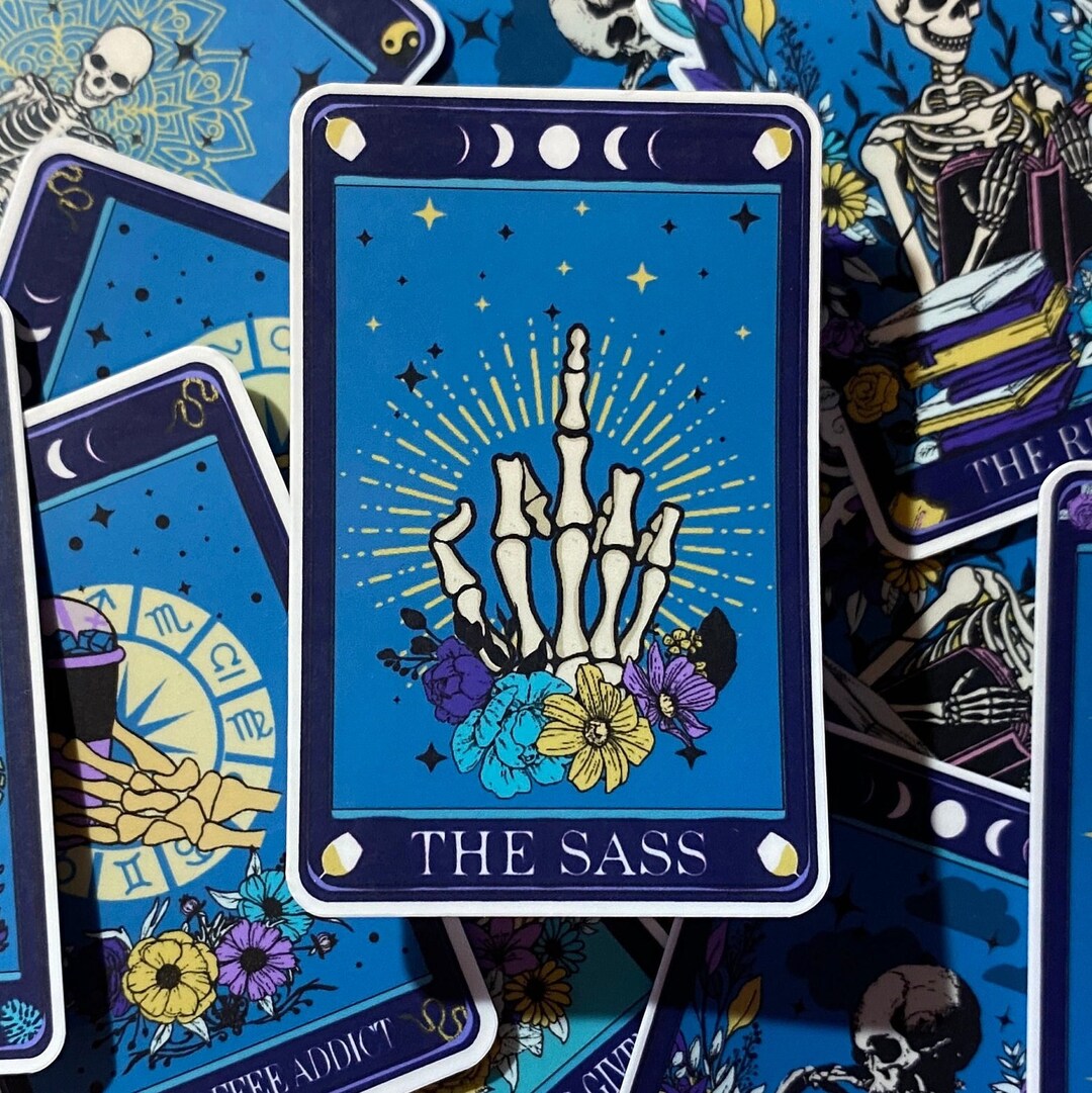 The Sass Tarot Sticker: Skeleton Middle Finger Decal - Etsy