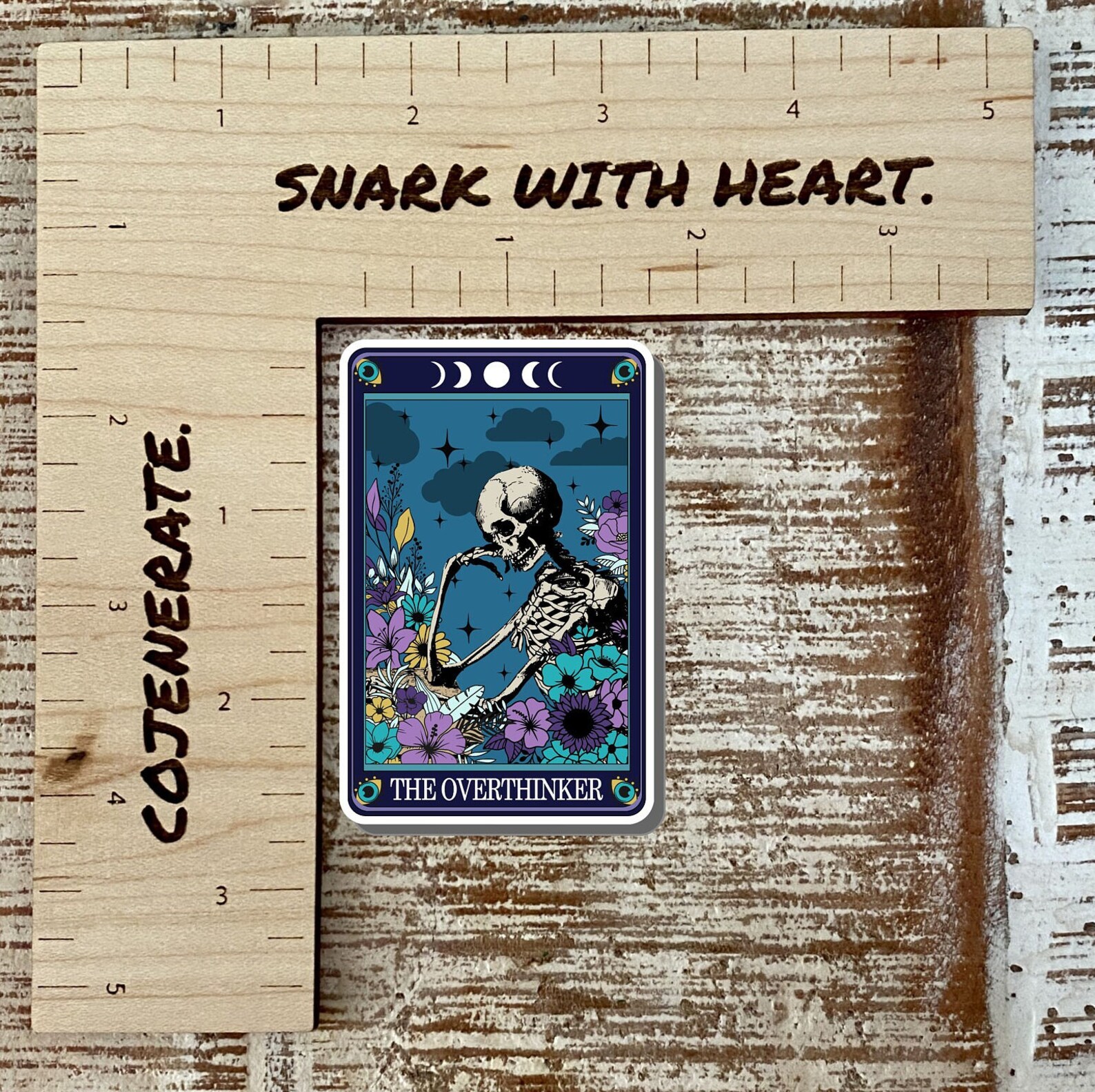 The Overthinker Sticker: Tarot Card Skeleton the Overthinker - Etsy