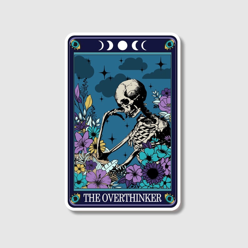 The Overthinker Sticker: Tarot Card Skeleton the Overthinker - Etsy
