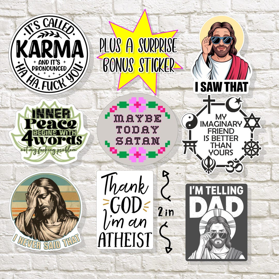 Snarky Spiritual Sticker Pack | Funny Religious Stickers, Atheist ...