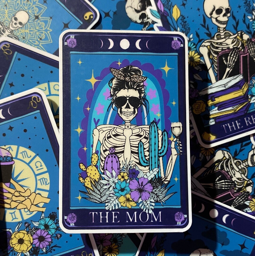 The Mom Tarot Card Sticker – Skeleton With Wine, Snarky Motherhood ...