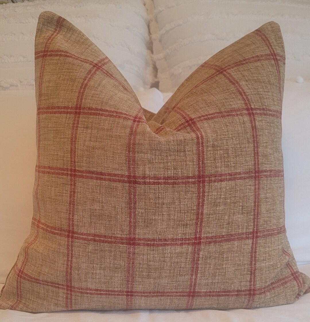 Check Woven Chenille in Red. Pillowcovers. Slipcovers. Pillowcase. - Etsy