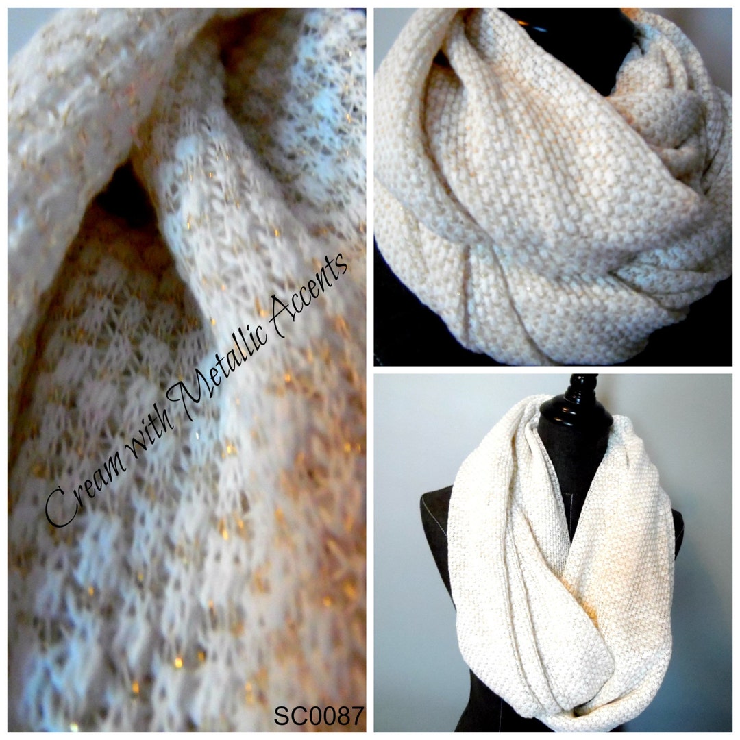 2 Sizes:infinity Scarf.cirlce Scarf.tube Scarf.cream.metallic Gold ...