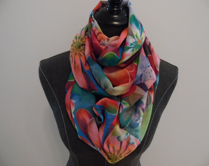Hi Multi Chiffon Colorful Botanical Print Infinity - Etsy